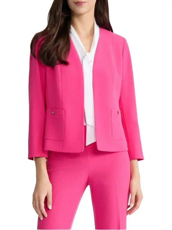 KASPER Stretch Crepe Open Front Blazer - Pink Perfection