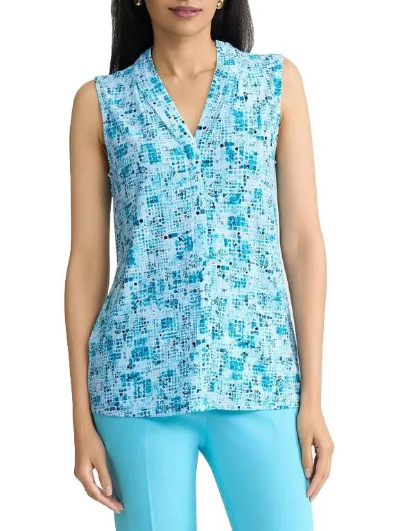KASPER Pleat Front Shell - Aqua Oasis Multi