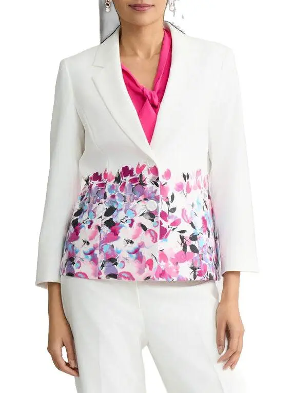 KASPER Floral Print Two-button Jacket - Lily White Multi