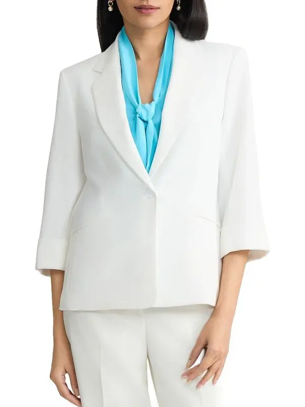 KASPER Stretch Crepe One-button Blazer - Lily White