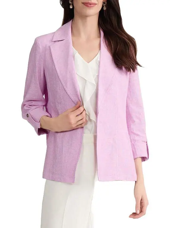 KASPER Open Front Linen Blend Blazer - Cosmo Pink/lily White