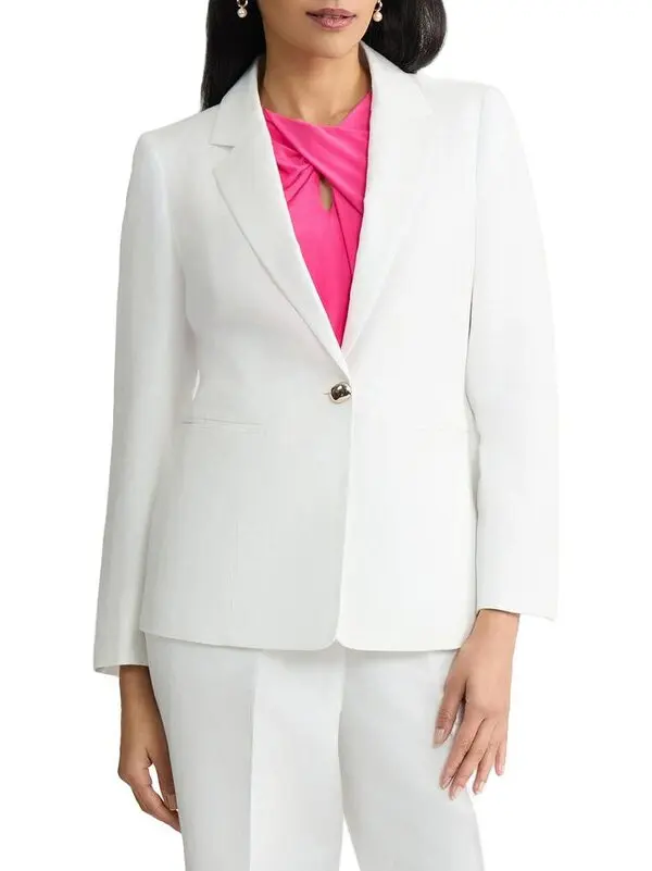 KASPER One-button Linen Blend Peplum Blazer - Lily White
