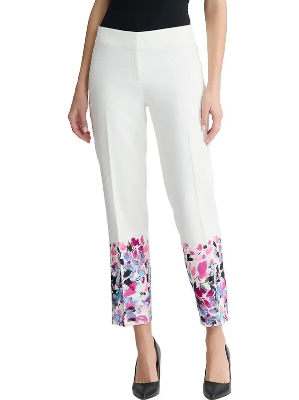 KASPER Floral Straight-leg Ankle Pants - Lily White Multi