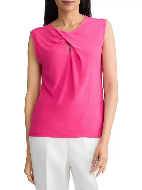KASPER Twist Cap-sleeve Shell - Pink Perfection