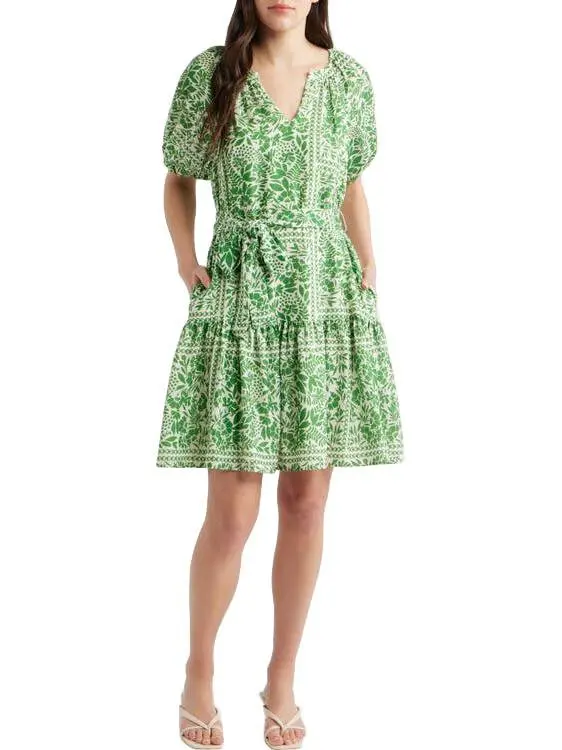 Julia Jordan Floral Puff Sleeve Mini Dress - Green Multi