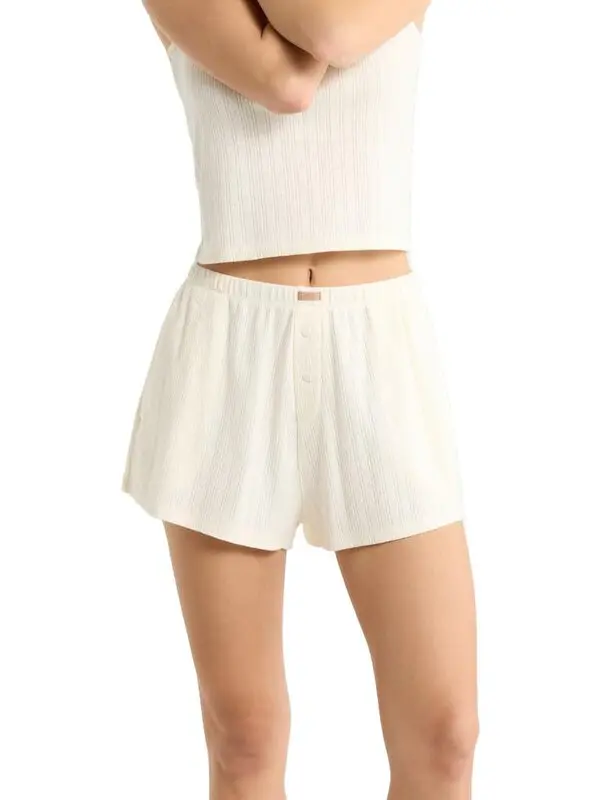 Lunya Pointelle High Waist Pajama Shorts - Tranquil White