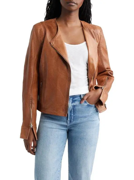 Mauritius Athena Perforated Leather Jacket - Cognac
