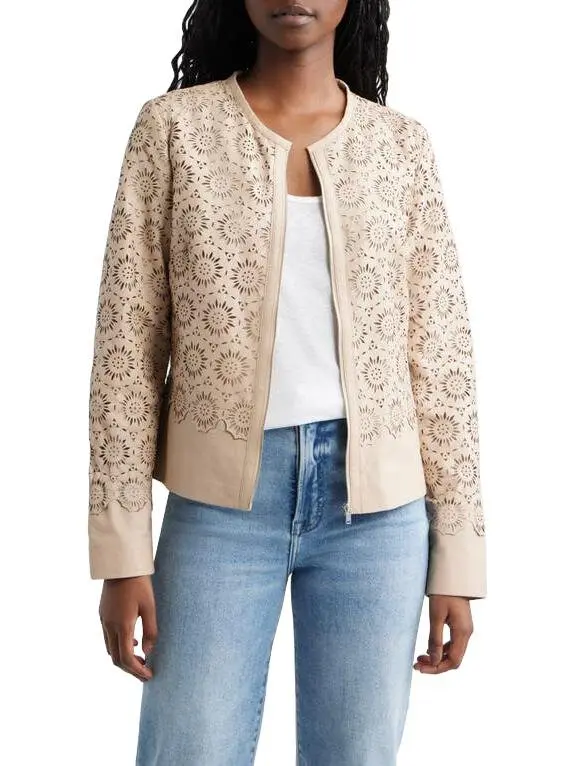 Mauritius Lacey Laser-cut Leather Jacket - Bone