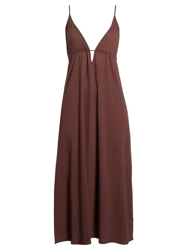 Sanctuary Crinkle Gauze Midi Dress - Espresso