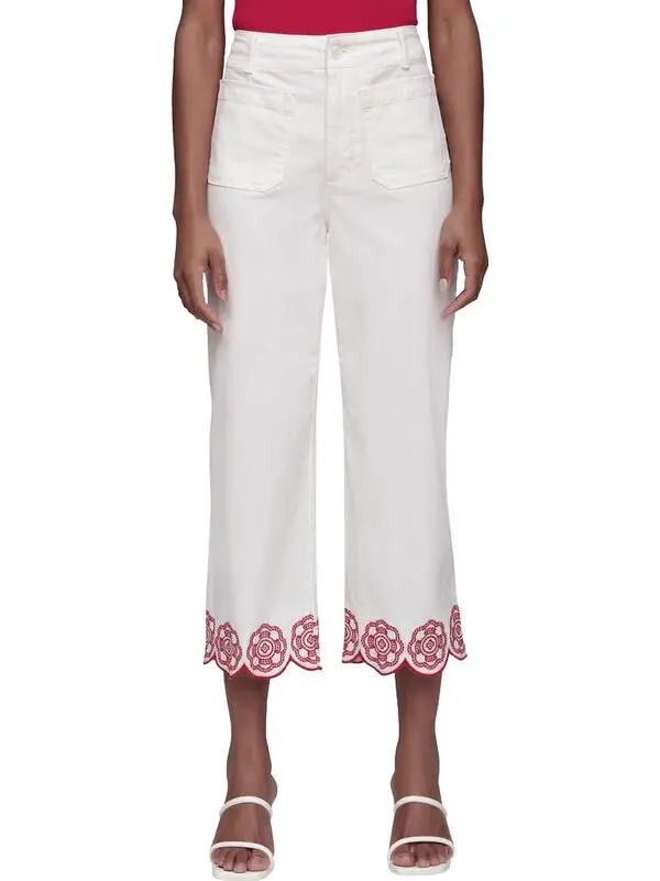 Bagatelle Wide Leg Crop Embroidered Pants - Bone/red
