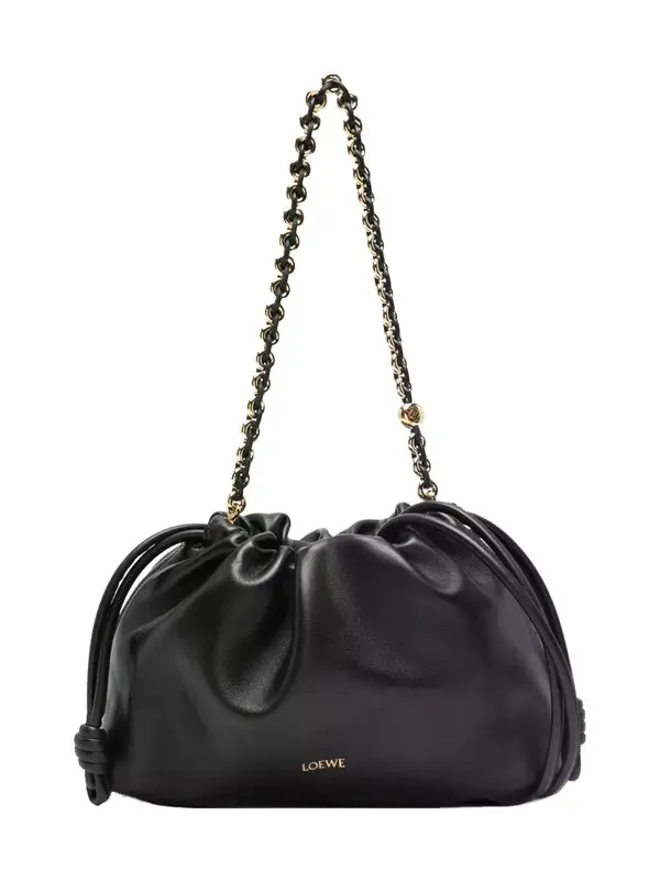 Loewe Medium Flamenco Chain Drawstring Clutch Bag - Black