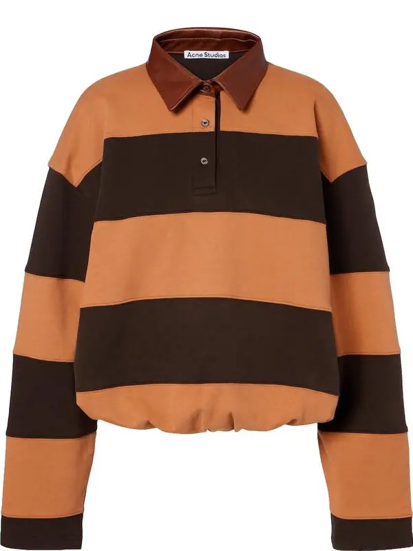 Acne Studios Striped Cotton-fleece Polo Sweatshirt - Brown