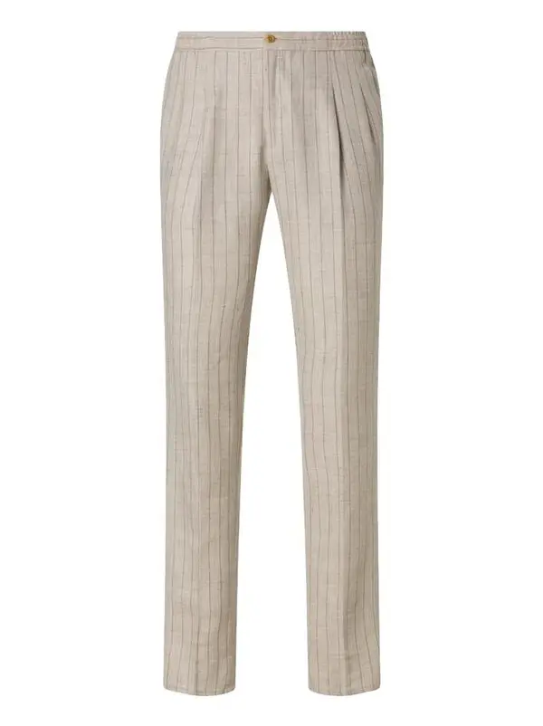 Rubinacci Striped Linen And Wool Slim Pants - Beige