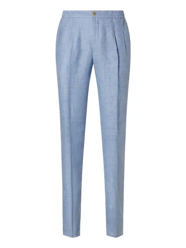Rubinacci Linen Slim Pants - Blue