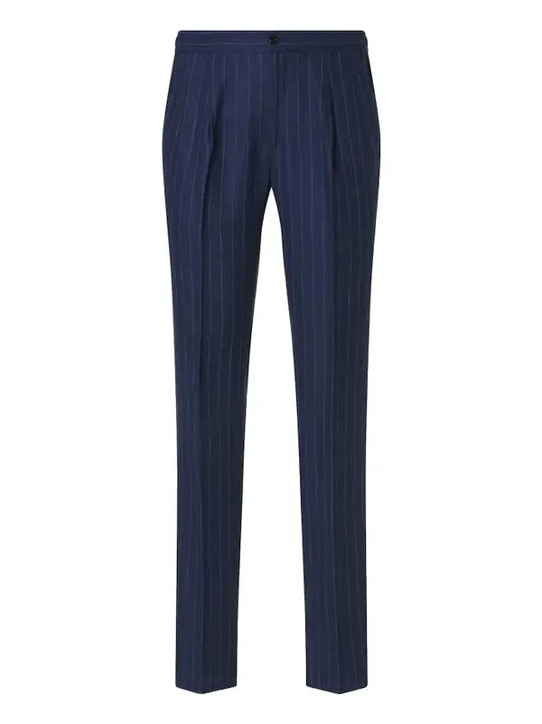 Rubinacci Pinstripe Wool And Linen Straight Pants - Blue