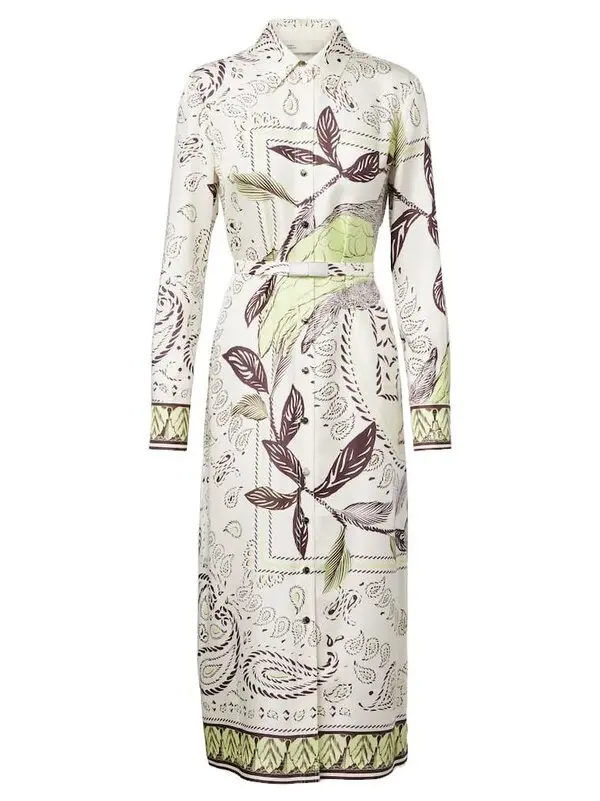 Tory Burch Belted Printed Silk Midi Dress - Multicoloured