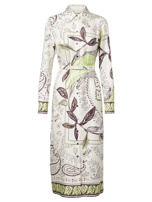 Tory Burch Belted Printed Silk Midi Dress - Multicoloured