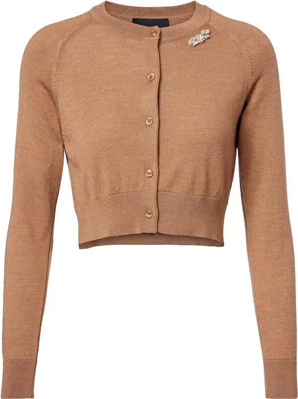 Simone Rocha Embellished Cropped Wool And Silk Cardigan - Beige