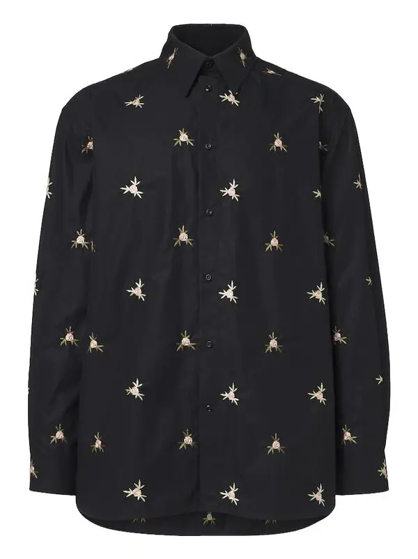Simone Rocha Embroidered Cotton Poplin Shirt - Black