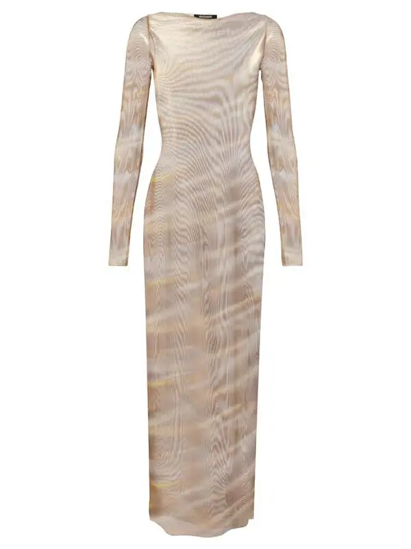Roberto Cavalli Printed Sheer Maxi Dress - Gold