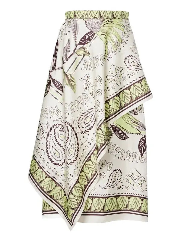 Tory Burch Printed Silk Satin Midi Skirt - Multicoloured