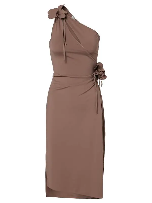Coperni Floral-appliqué One-shoulder Jersey Cocktail Dress - Brown