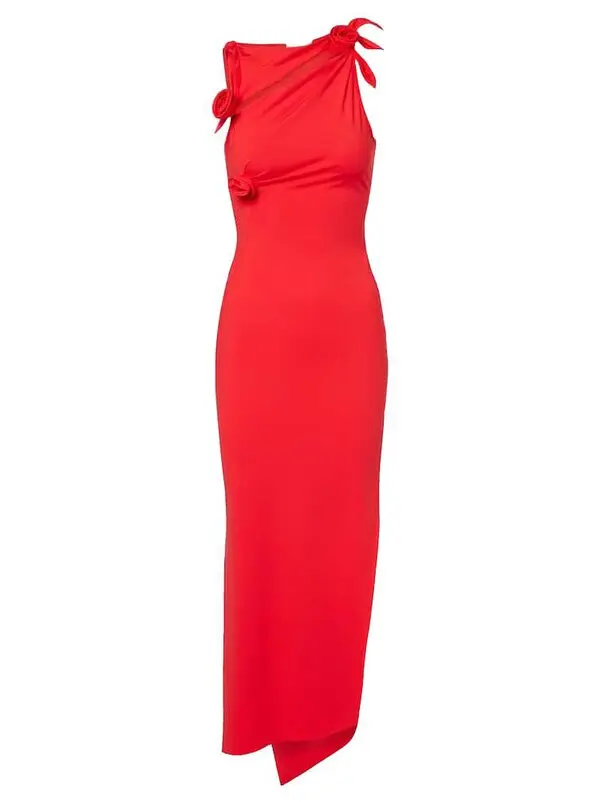 Coperni Floral-appliqué Asymmetric Jersey Maxi Dress - Red