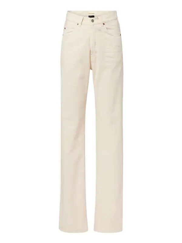 Saint Laurent Leather-trimmed Wide-leg Jeans - White