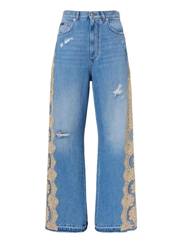 Dolce & Gabbana Lace-trimmed Wide-leg Jeans - Blue