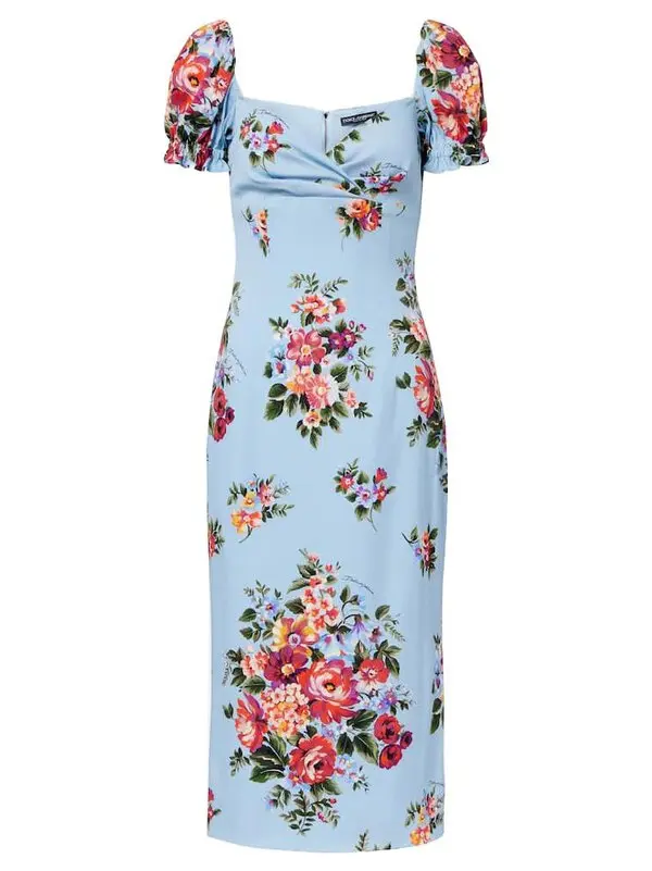 Dolce & Gabbana Floral Silk-blend Midi Dress - Blue