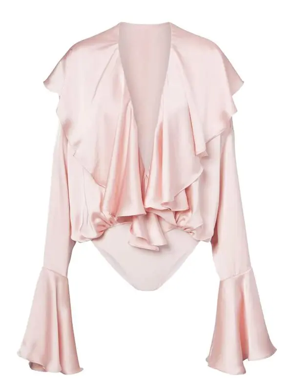 Norma Kamali Ruffled Satin Bodysuit - Pink