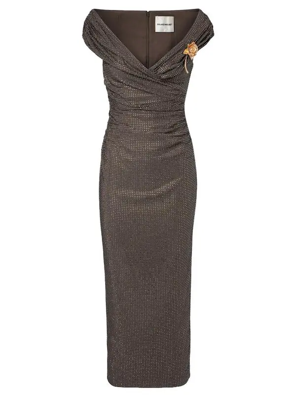 Roland Mouret Embellished Draped Chiffon Midi Dress - Grey