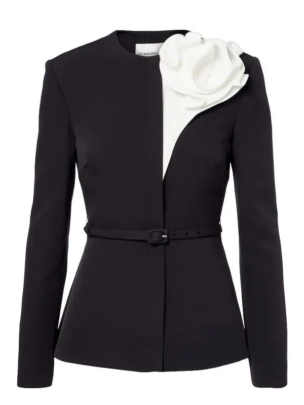 Roland Mouret Floral-appliqué Peplum Crêpe Blazer - Black