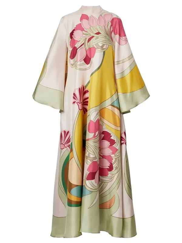 La DoubleJ Magnifico Floral Silk Twill Maxi Dress - White