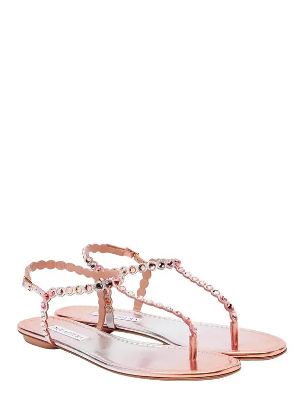 AQUAZZURA Tequila Embellished Thong Sandals - Pink