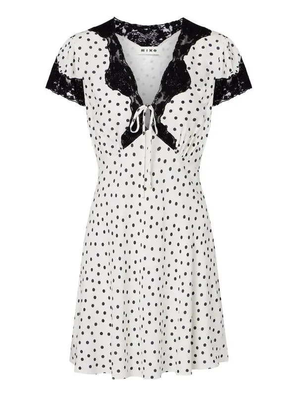 Rixo Polka-dot Lace-trimmed Mini Dress - White