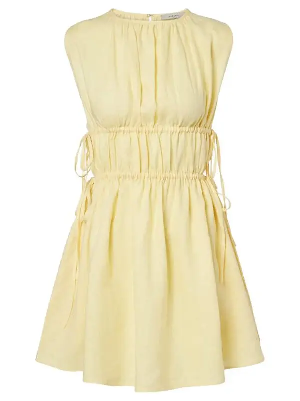 Asceno Como Gathered Linen Minidress - Yellow