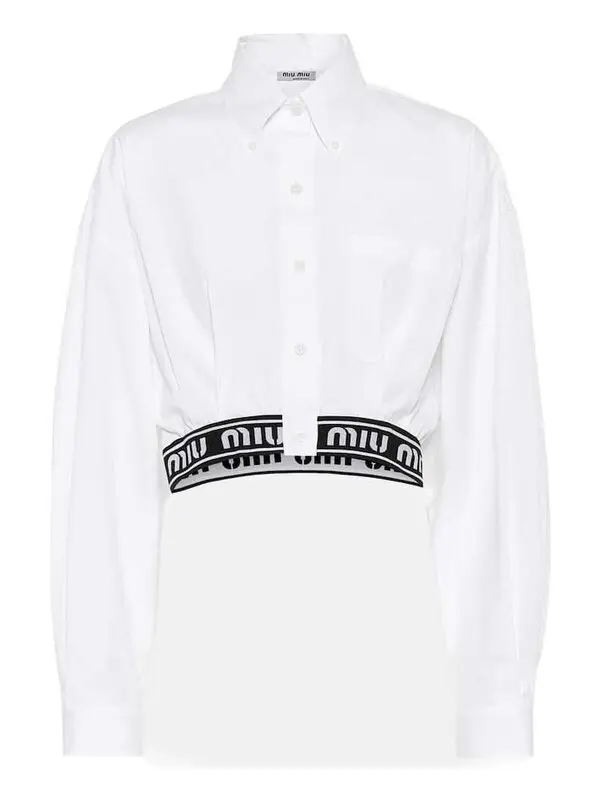 Miu Miu Logo Cropped Cotton Shirt - White