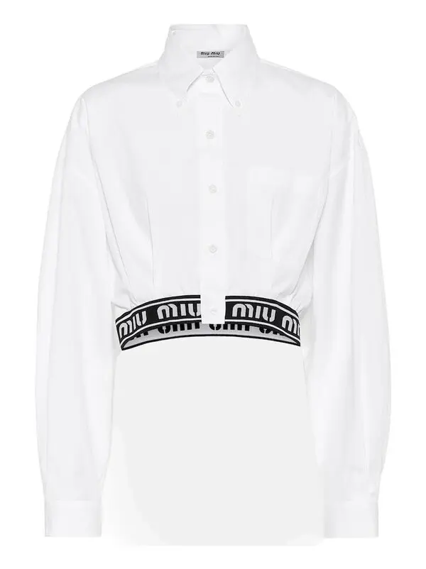 Miu Miu Logo Cropped Cotton Shirt - White