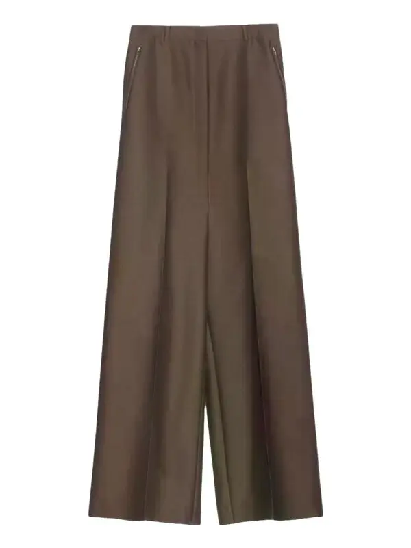 PUSHBUTTON Wide Leg Trousers With Zip Pockets - Brown