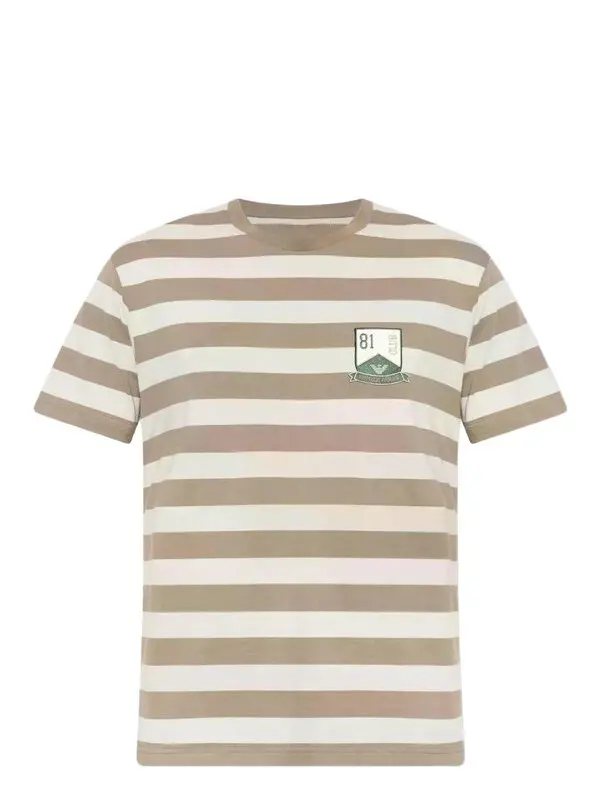 Emporio Armani Striped Logo-patch T-shirt - Neutrals