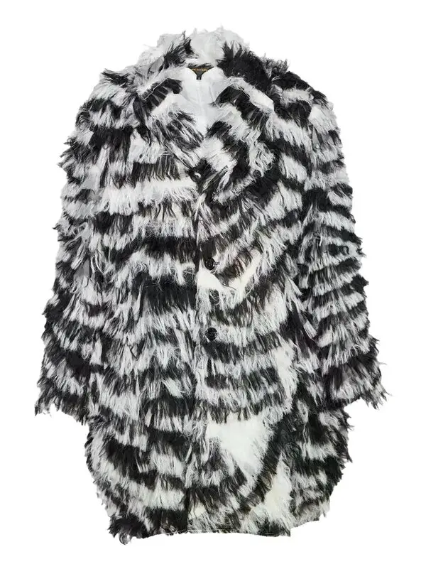 Comme Des Garçons Shaggy Zebra-print Coat - Black