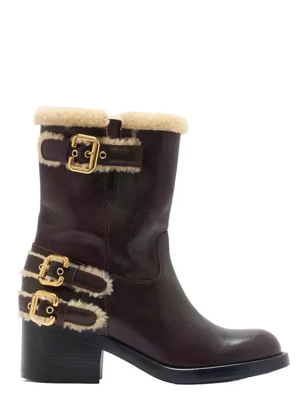 Chloé Dakota Buckle Shearling Boots - Brown