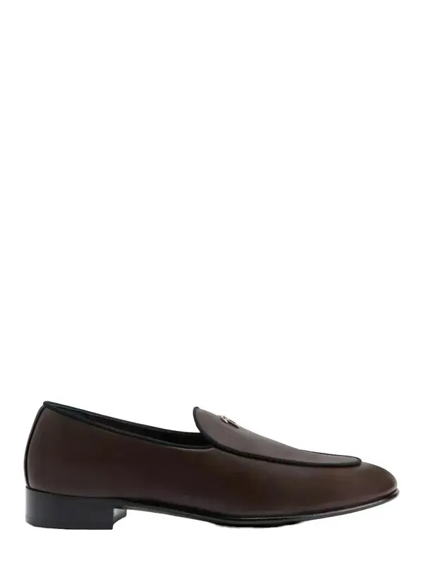 GIUSEPPE ZANOTTI Leather Loafers With Metal Logo - Brown
