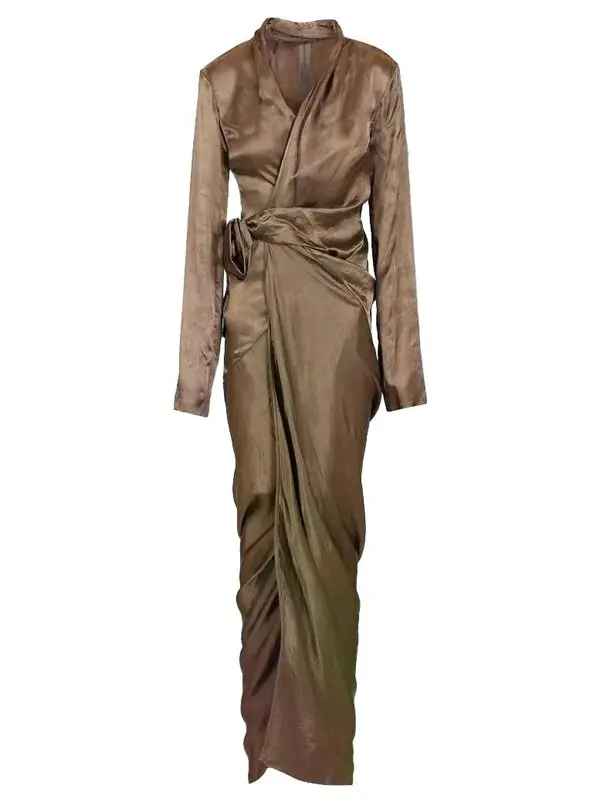 Rick Owens Long-sleeve Maxi Dress With Tie Detail - Brown