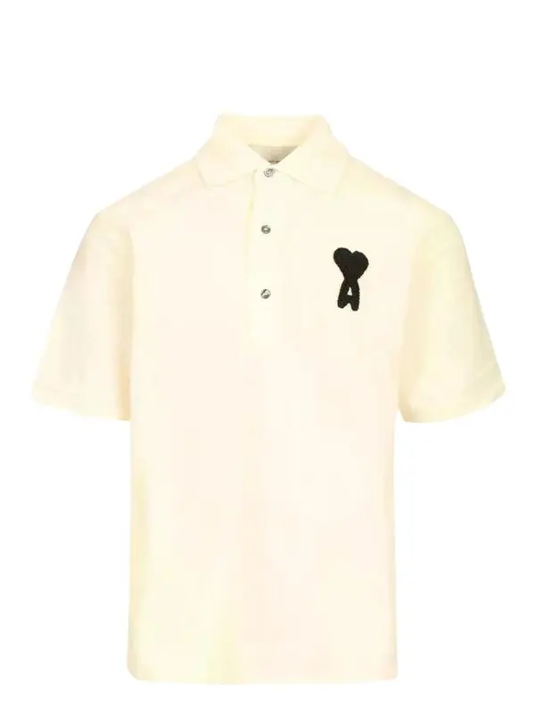 Ami Crocheted Logo-appliqué Polo Shirt - Neutrals