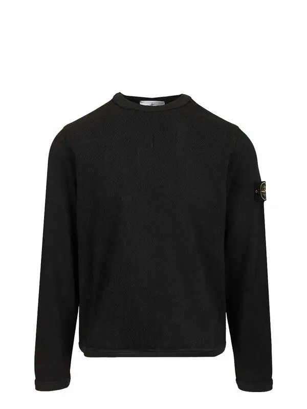 Stone Island Ribbed Logo-patch Sweatshirt - Black
