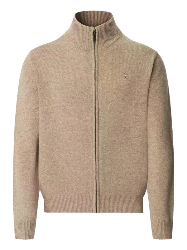 HACKETT Ribbed Knit Zip Cardigan - Neutrals