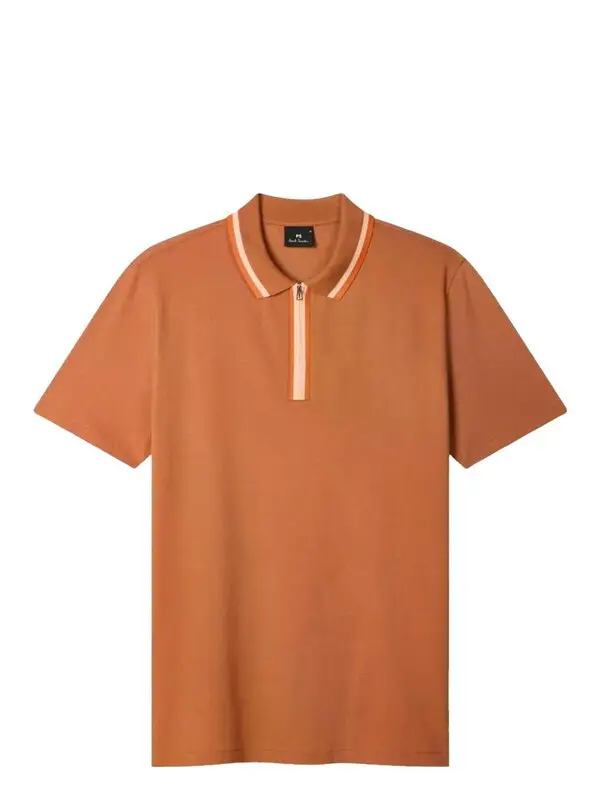 Paul Smith Contrast Tipping Zip Polo Shirt - Brown
