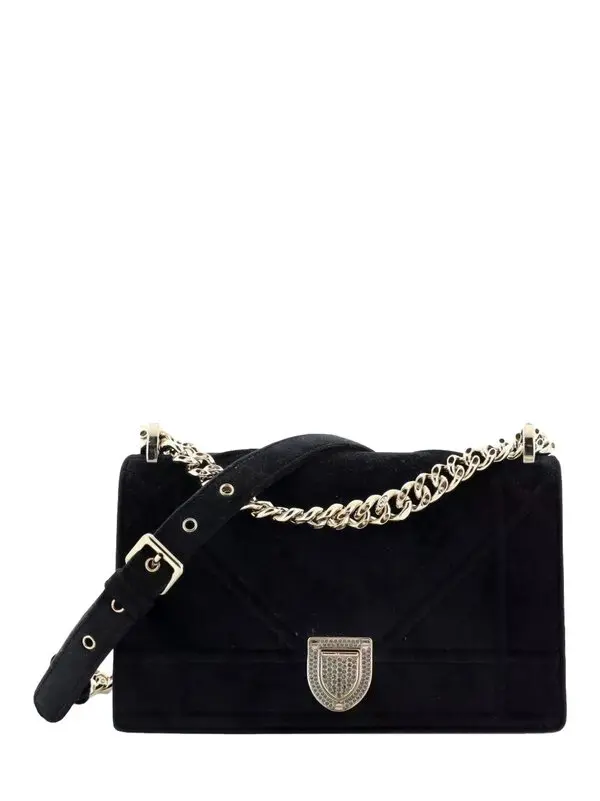 Dior Diorama Flap Bag Velvet With Crystal Detail - Black